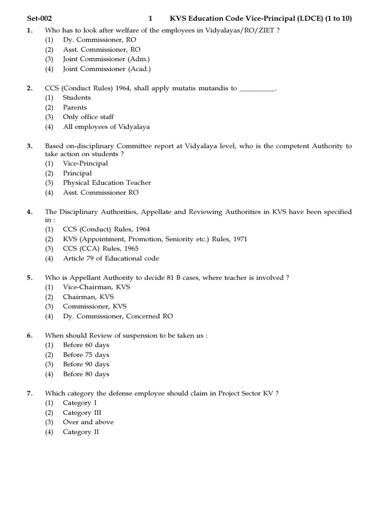 Vice-Principle (LDCE) 121 To 130 Education Code English | PDF