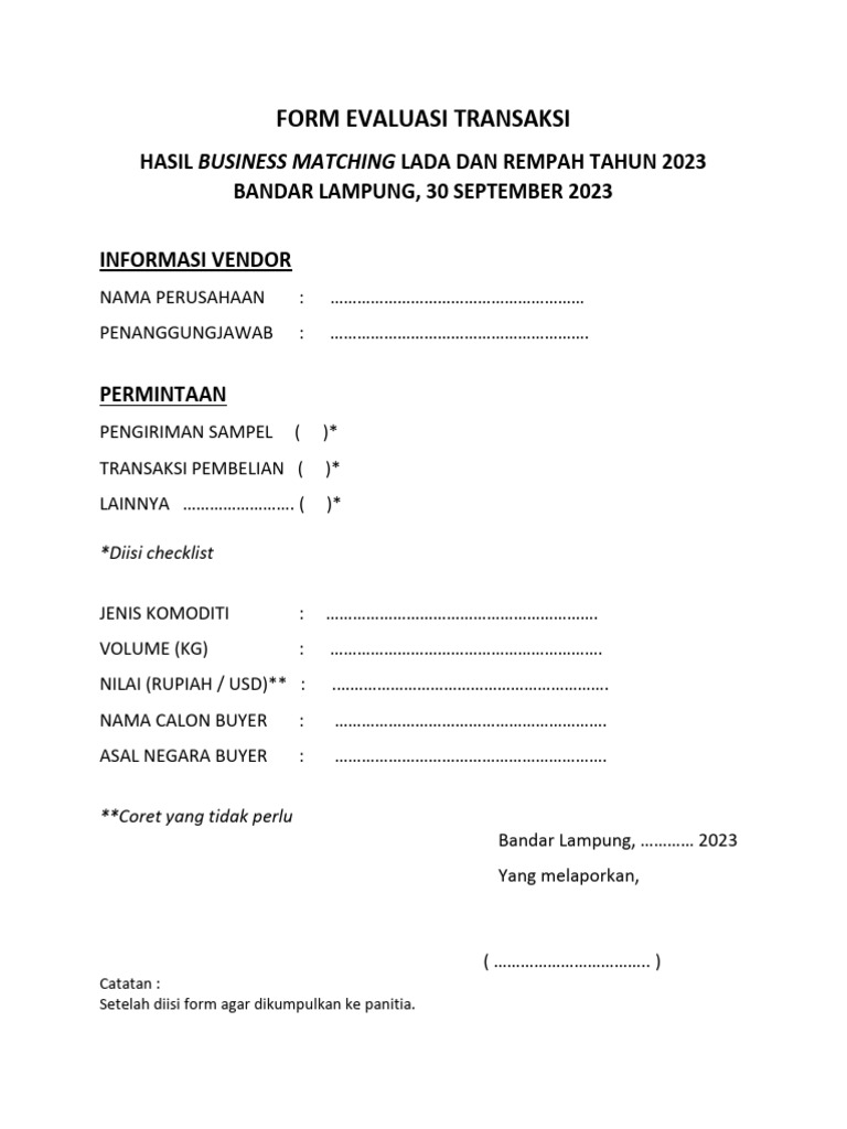 Form Transaksi Business Matching | PDF