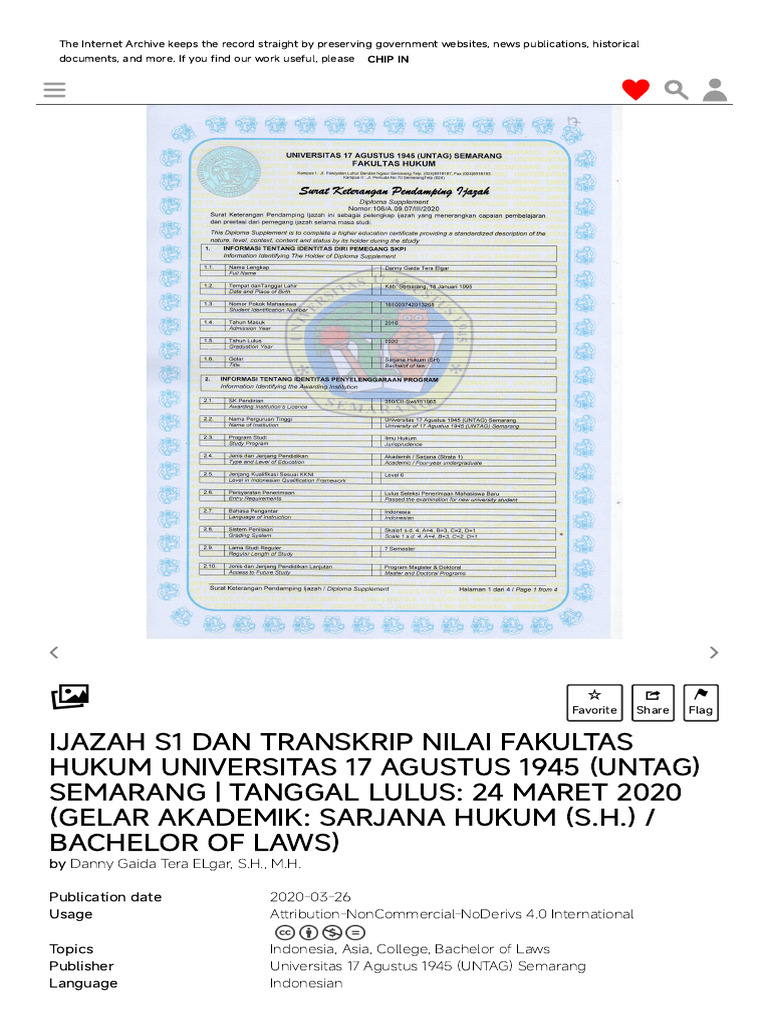 Ijazah s1 Dan Transkrip Nilai Fakultas Hukum Universitas 17 Agustus ...