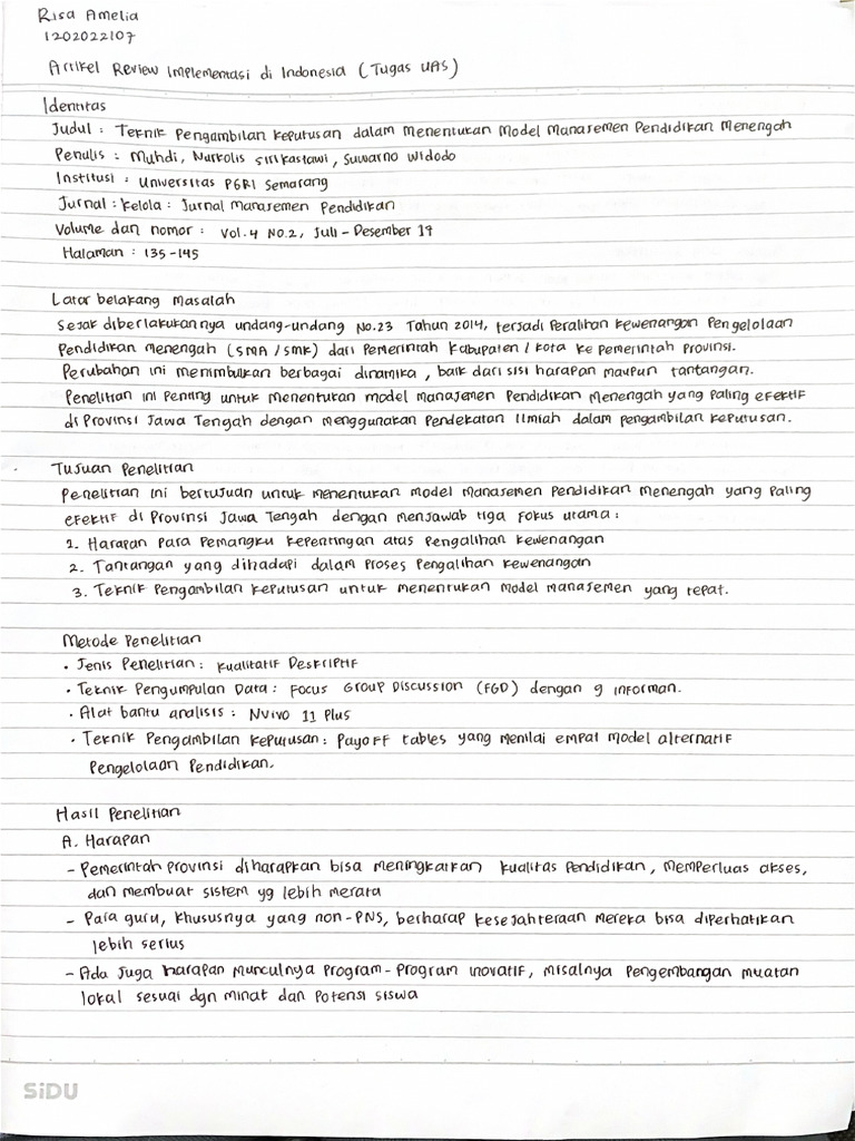 Tugas UAS TPK_Risa Amelia | PDF