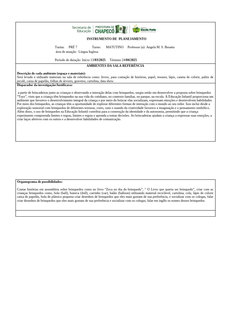 Planodeaulaitem - Anexo - 2 - 109613 - Instru - de Planejamento - Pre 7 Vesp | PDF | Brinquedos ...
