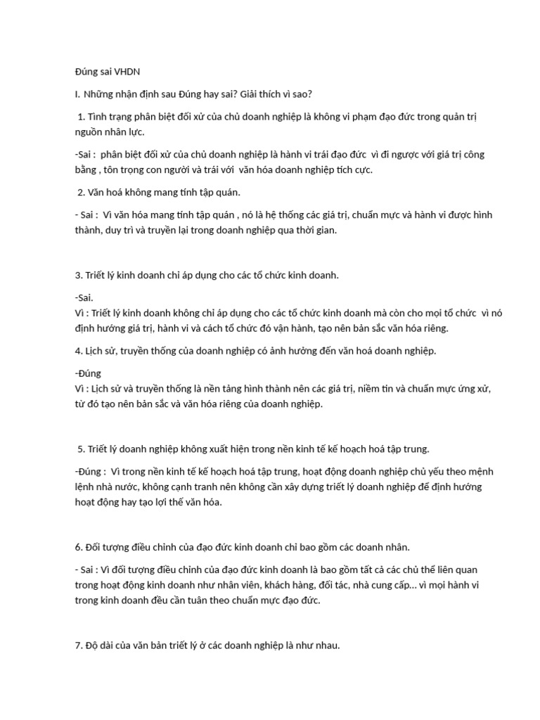 Đúng Sai VHDN | PDF