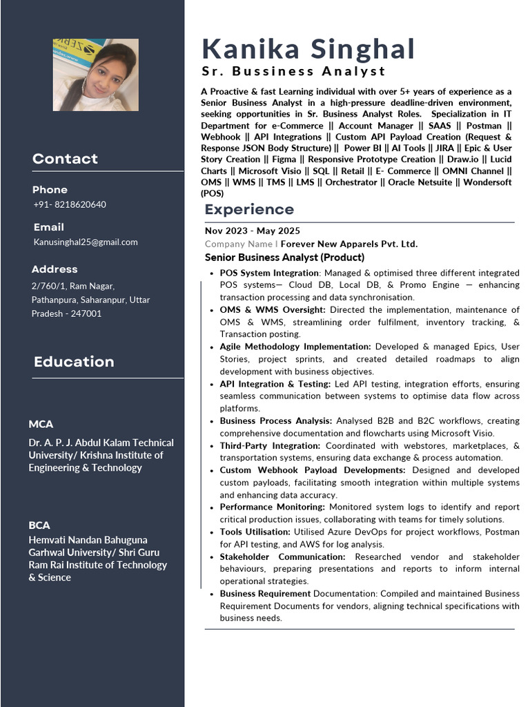 Kanika Singhal - Senior Business Analyst - Resume | PDF | Computing | Information Technology
