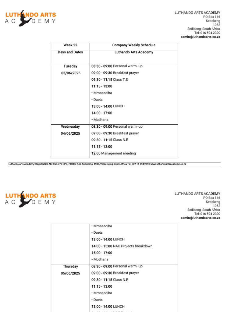 Company Schedule Week 23 | PDF