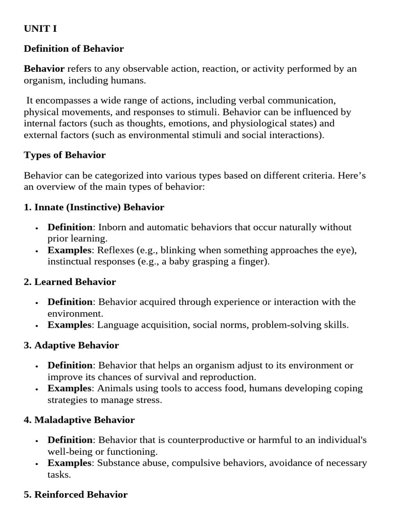 Behavior Pschology Unit 1 | PDF | Psychology | Behaviorism