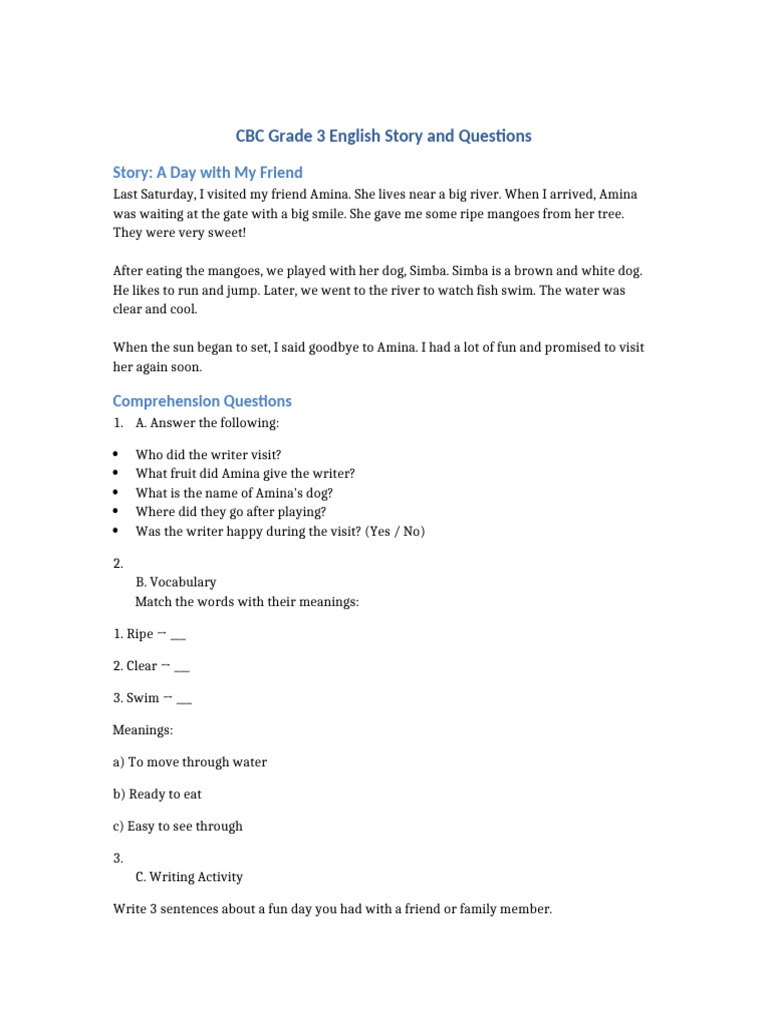Grade 3 Story: A Day with My Friend | PDF