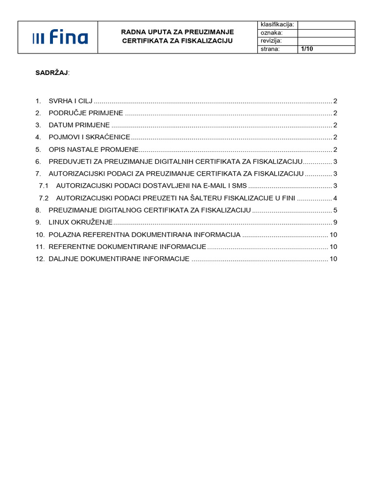 Radna Uputa Za Preuzimanje Digitalnih Certifikata Za Fiskalizaciju | PDF