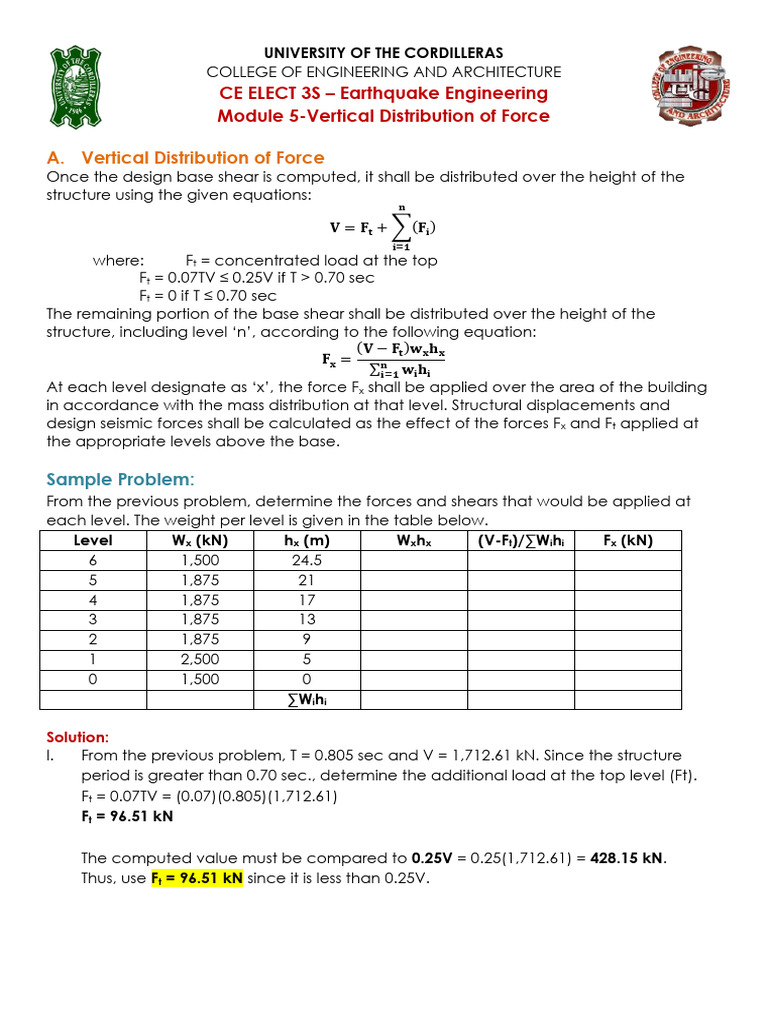 Ce Elect 3s Module 5 Vertical Distribution of Forces and Story Shears ...