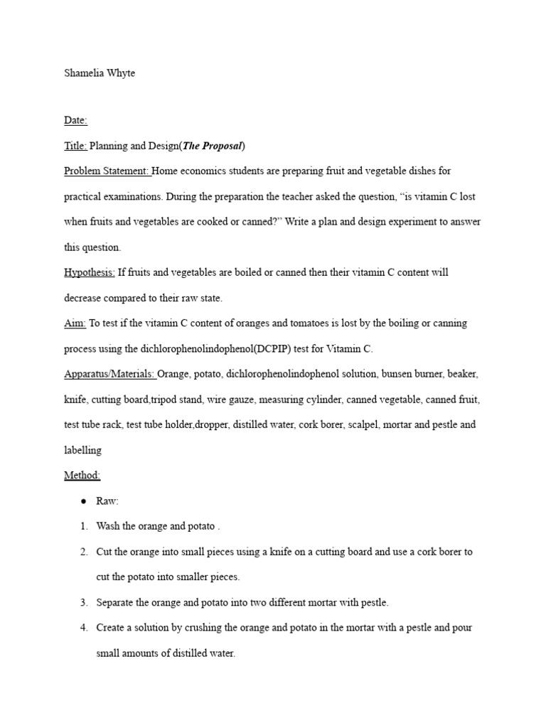 Planning and Design (The Proposal) | PDF | Vegetables | Potato
