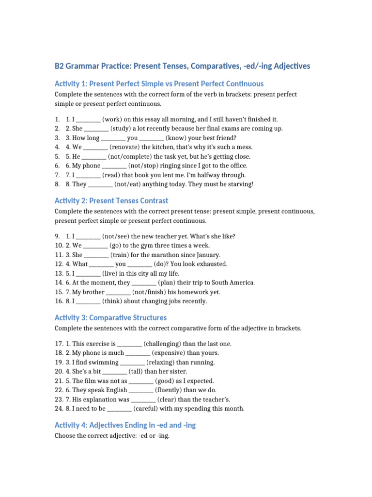 B2 Grammar Practice Activities | PDF | Linguistics | Syntax