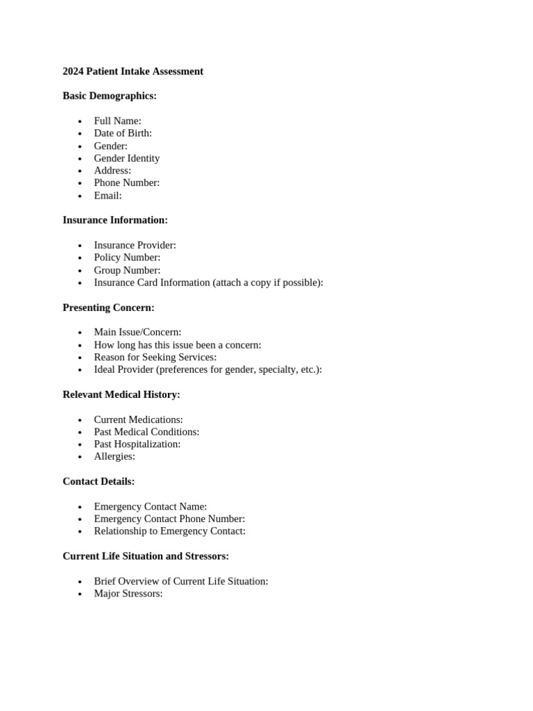 2024 Patient Intake Assessment | PDF