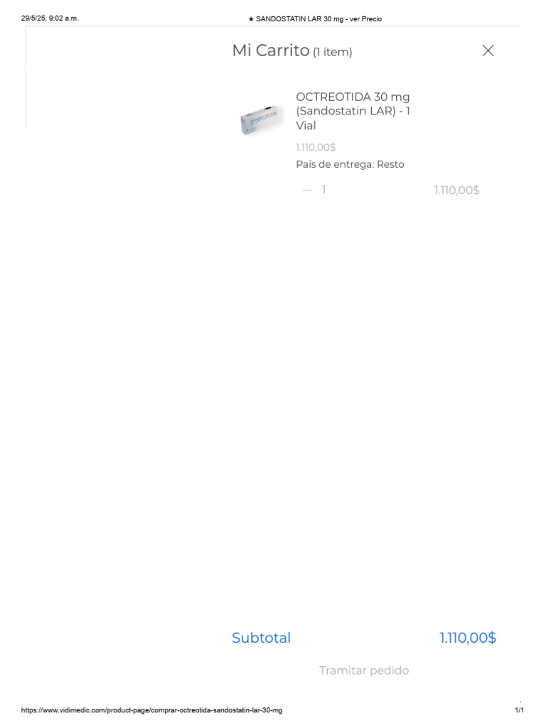 OCTREOTIDA 20 MG (Sandostatin LAR) - Peru Con Envio | PDF