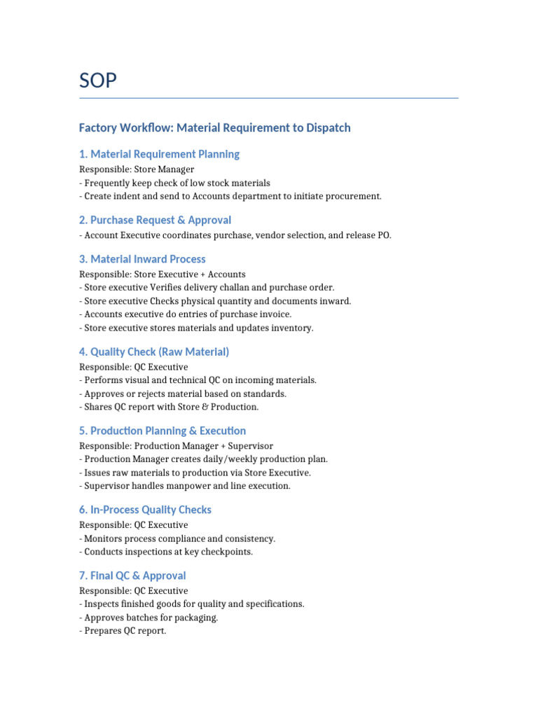 Factory Workflow: Material Requirement To Dispatch | PDF