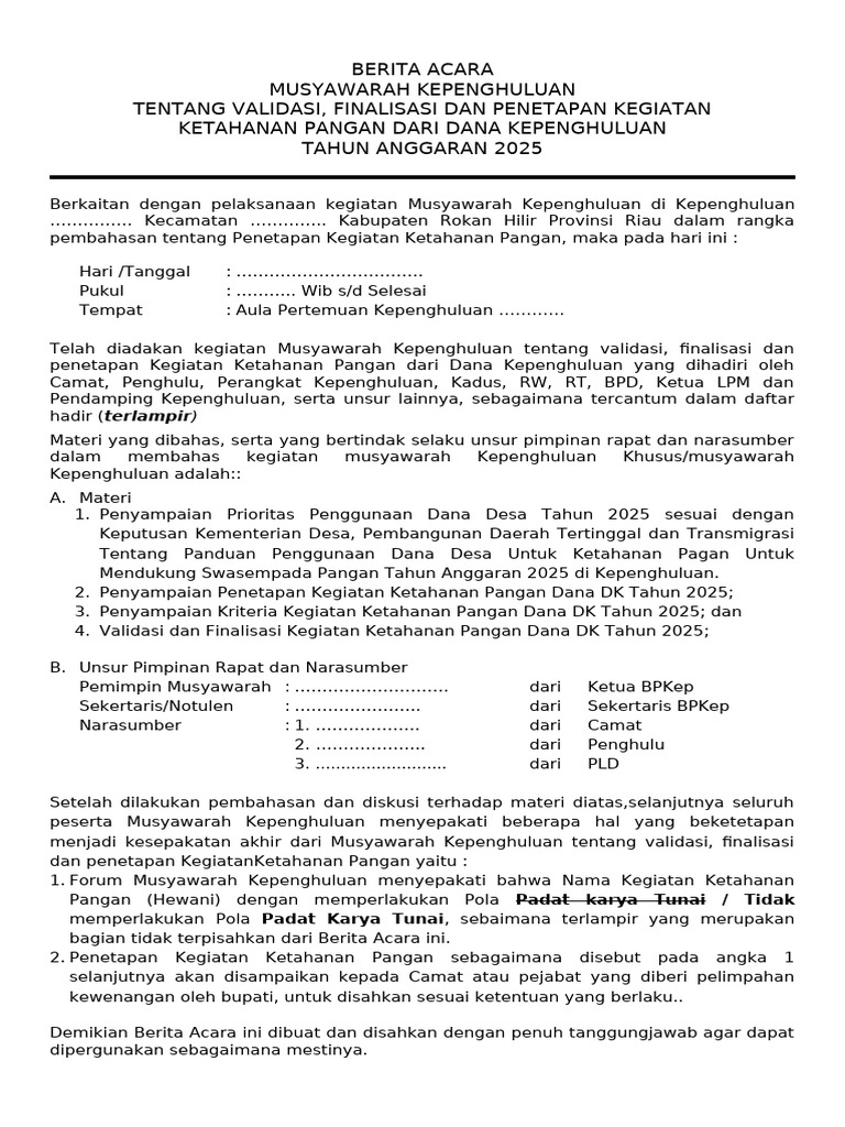 Contoh Ba Musyawarah Ketahanan Pangan 2025 | PDF