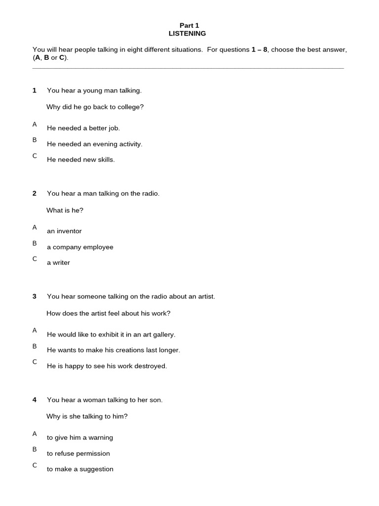 Listening Comprehension Practice Test | PDF