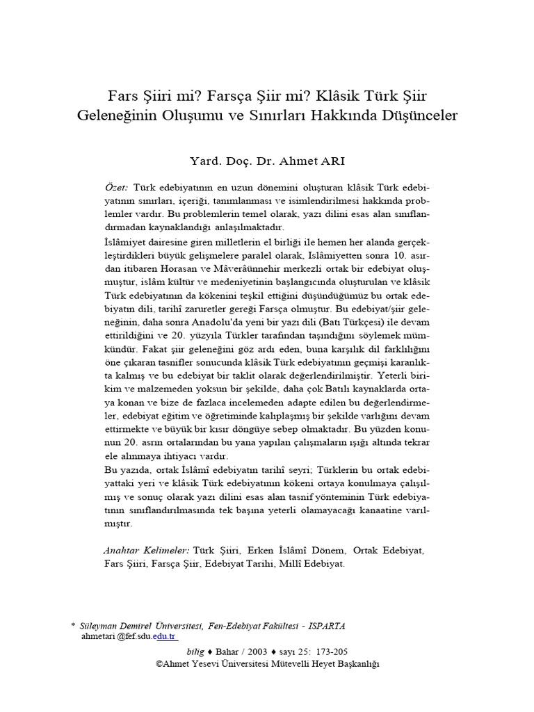 Fars Iiri Mi Fars A Iir Mi KL Sik T RK Iir Gelene Inin Olu Umu Ve S N ...