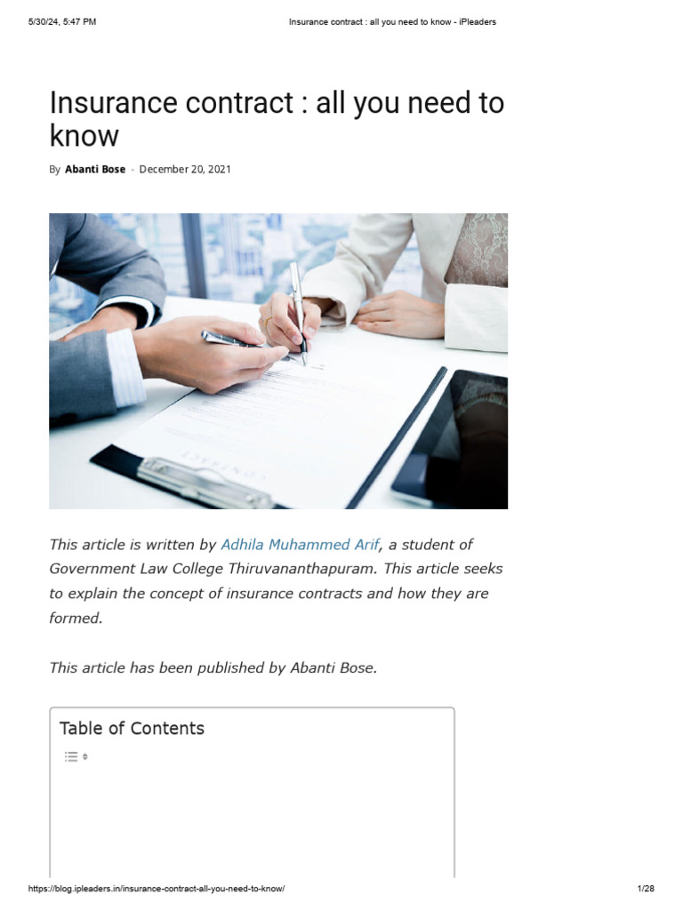 Insurance Contract - All You Need To Know - IPleaders | PDF | Insurance ...