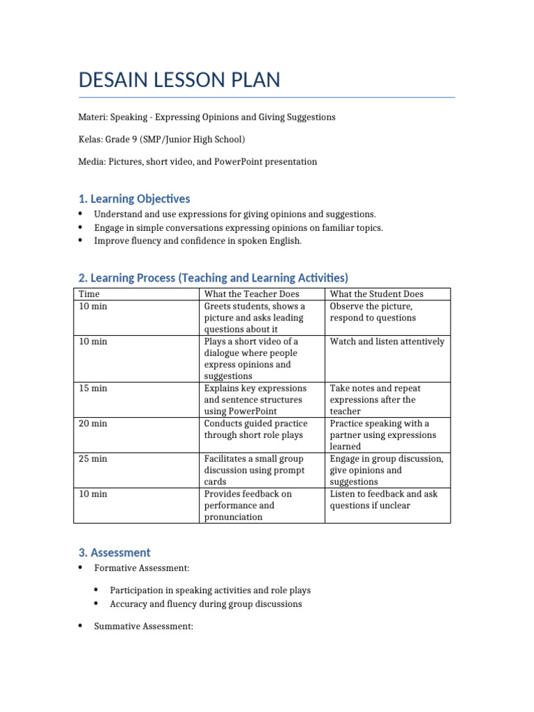 Lesson Plan - Speaking - Grade9 | PDF | Lesson Plan | Education Theory