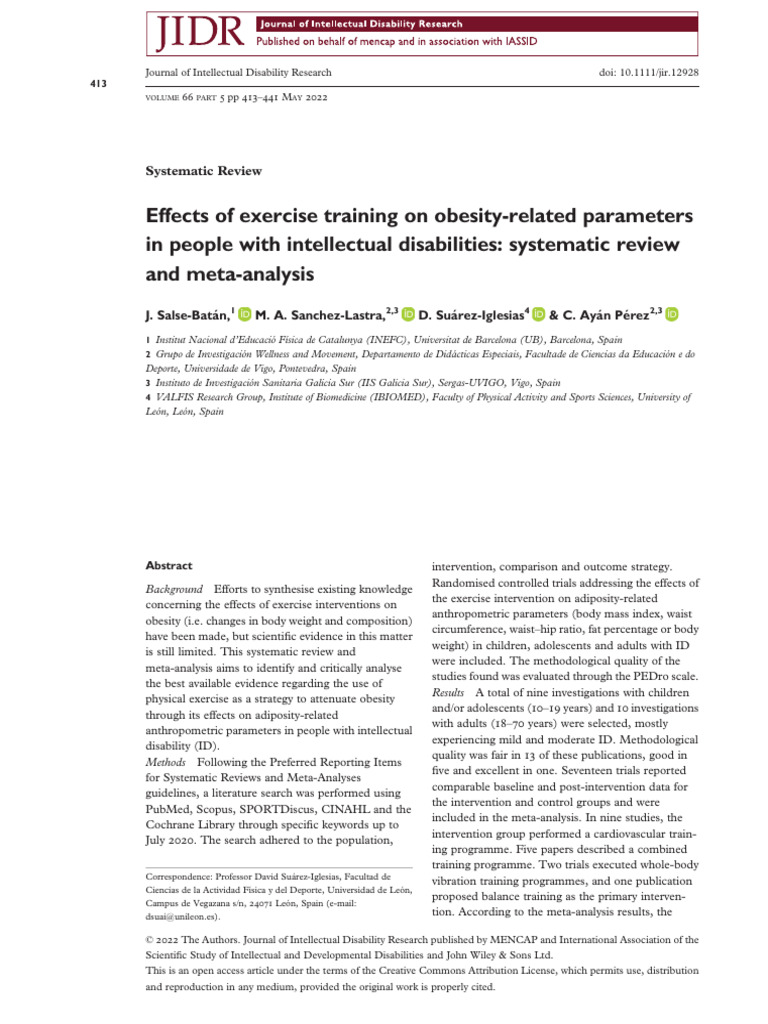 12.J Intellect Disabil Res 12. 2022 - Salse‐Bat n - Effects of Exercise Training on Obesity ...