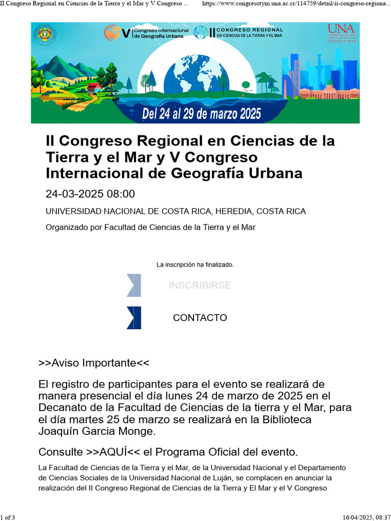 Folder II Congreso Regional en Ciencias de La Tierra y El Mar y V Congreso Internacional de ...