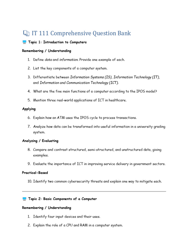 ? IT 111 Comprehensive Question Bank | PDF | Computer Network | Computer Security