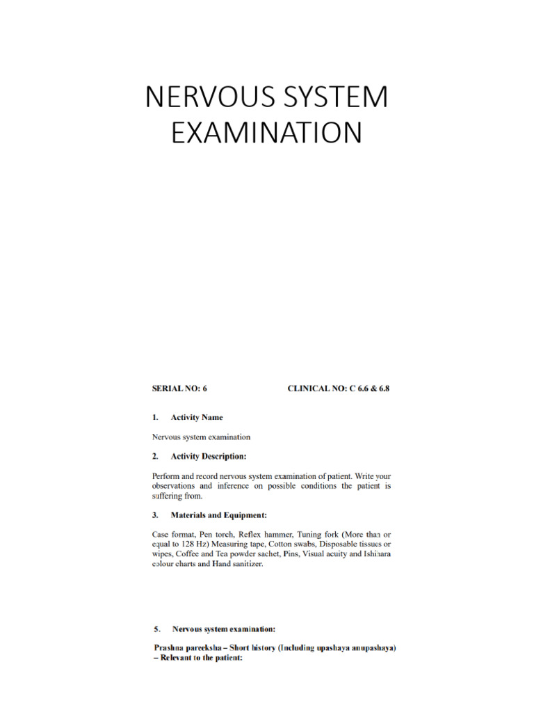 Nervous System Examination F | PDF | Hallucination | Vertebral Column