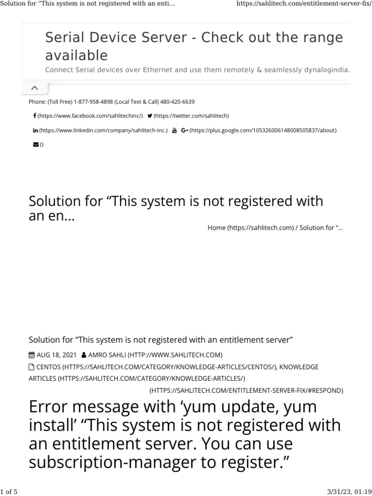 Solution for “This System is Not Registered With an Entitlement Server ...