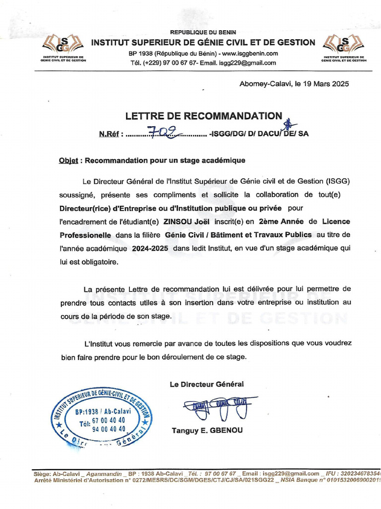 Lettre de Recommandation | PDF