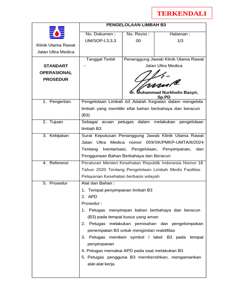 01format - Sop Pengelolaan Limbah b3 | PDF