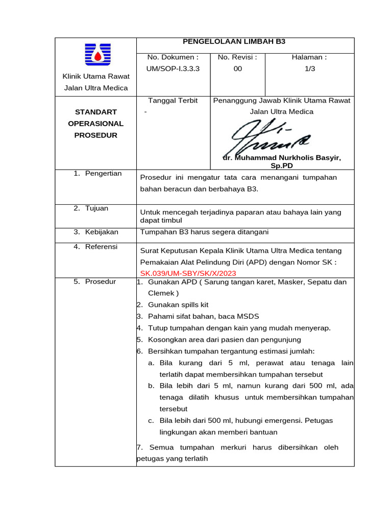 02format - Sop Pengelolaan Limbah b3 | PDF