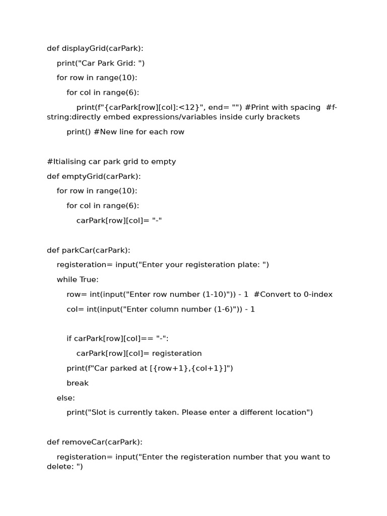 Python Car Park Finished | PDF