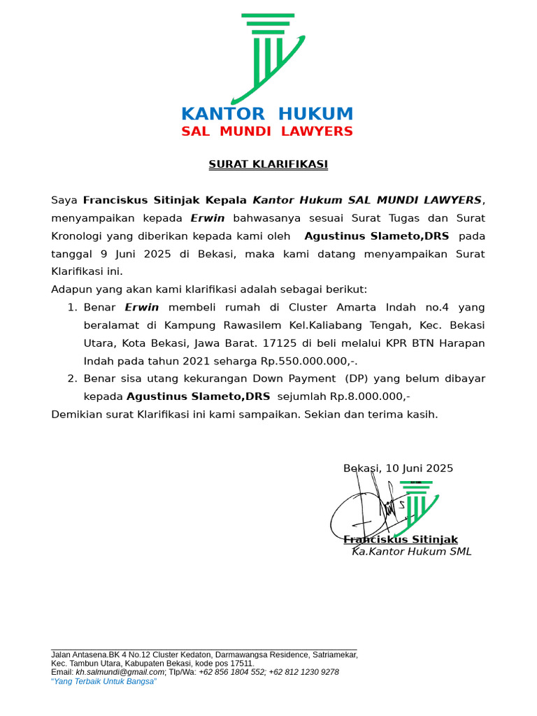Surat Klarifikasi Erwin | PDF