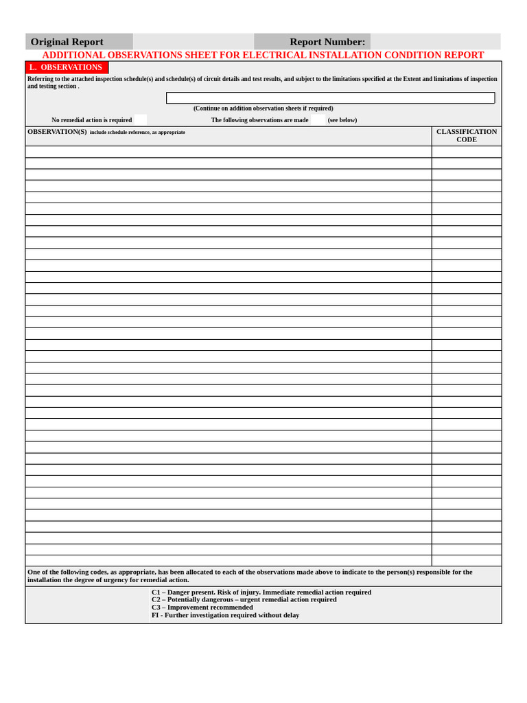 Eicr - Additional Observations Sheet | PDF