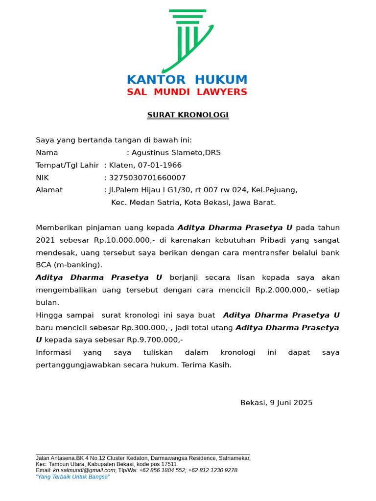 Surat Kronologi Aditya Dharma Prasetya U | PDF