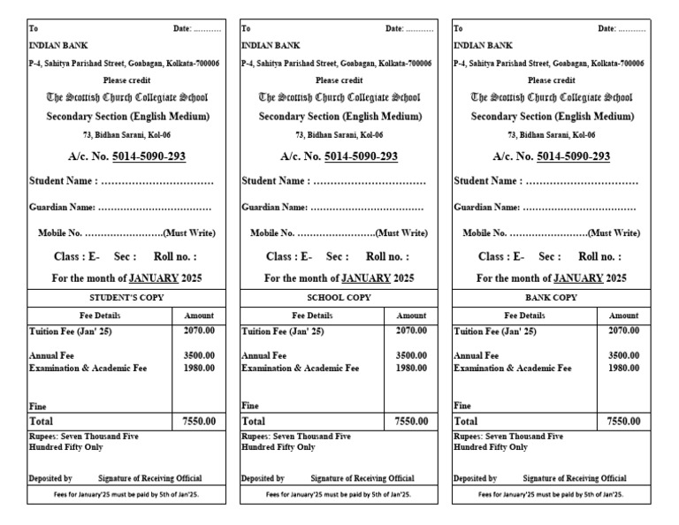 Ev-Ex January 2025 Fee Challan | PDF | Service Industries | Payments