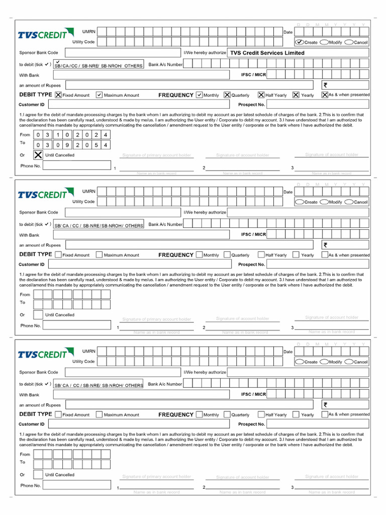 Tvs Credit Form New | PDF