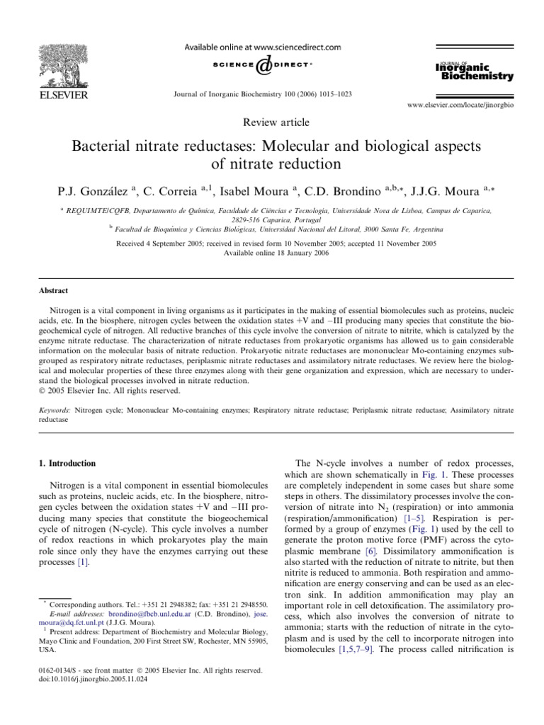 Bacterial Nitrate Reductases - Molecular and Biological Aspects of ...