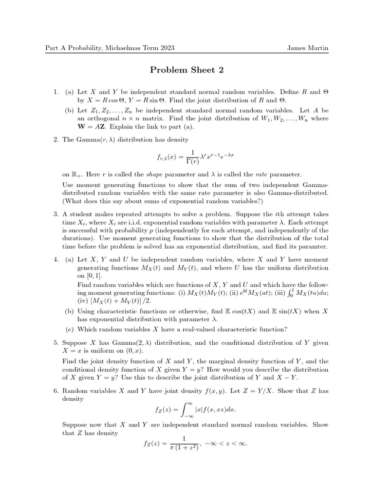 A8 Probability Sheet2 MT2023 | PDF | Probability Density Function | Probability Distribution