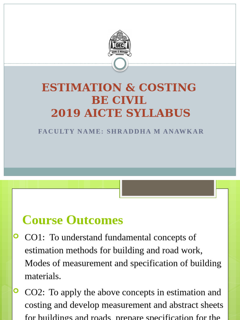 Estimation & Costing Introduction | PDF | Concrete | Foundation (Engineering)