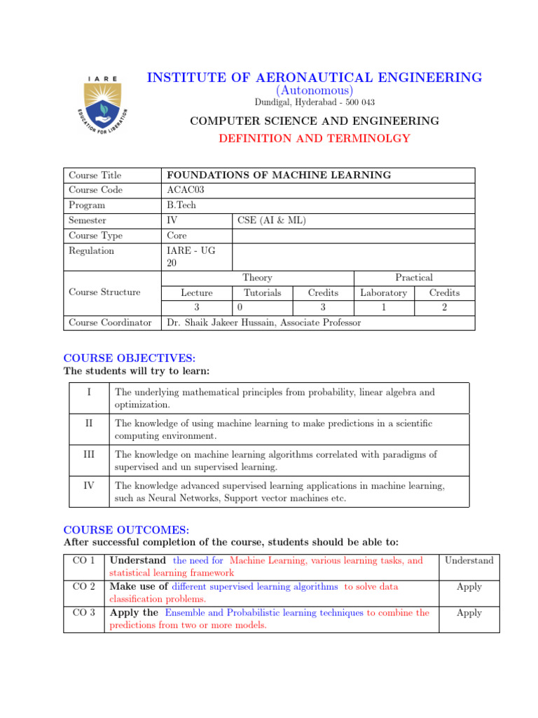FML Defination and Terminalogy | PDF | Machine Learning | Statistical Classification