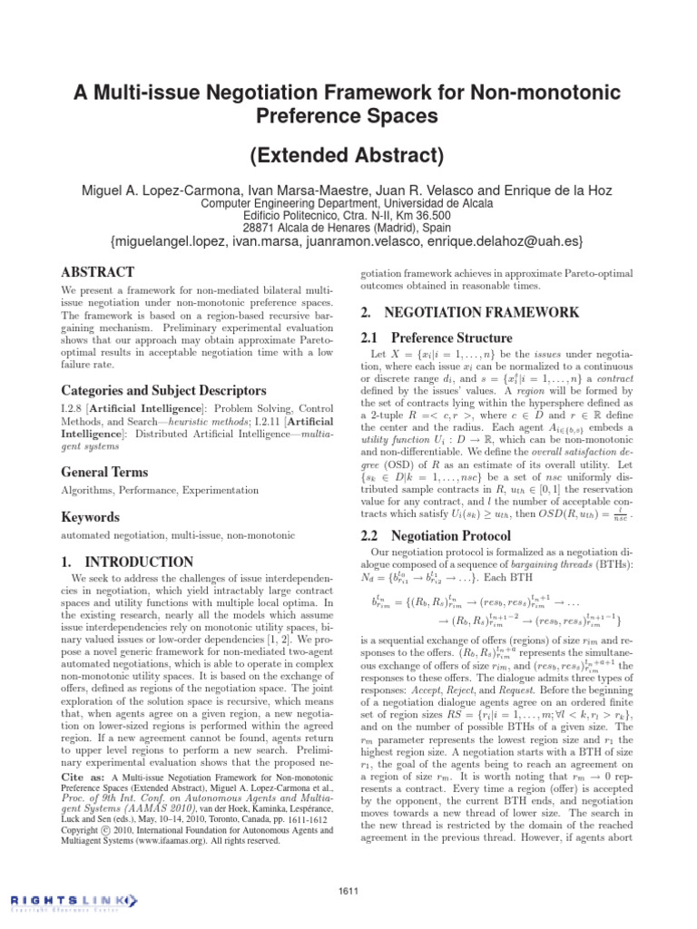 A Multi-Issue Negotiation Framework For Non-Monotonic Preference Spaces (Extended Abstract ...
