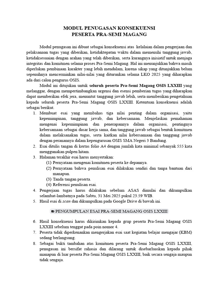 (Pra-Semi Magang Osis Lxxiii) Modul Penugasan Konsekuensi | PDF