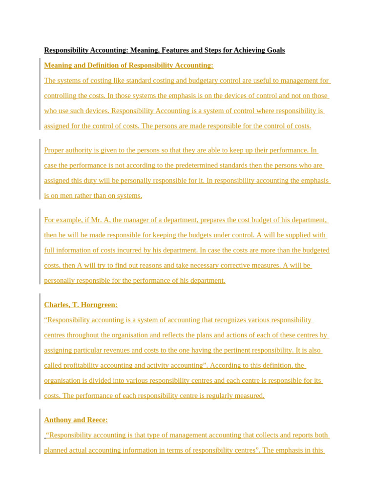 Responsibility Accounting | PDF | Cost Accounting | Cost