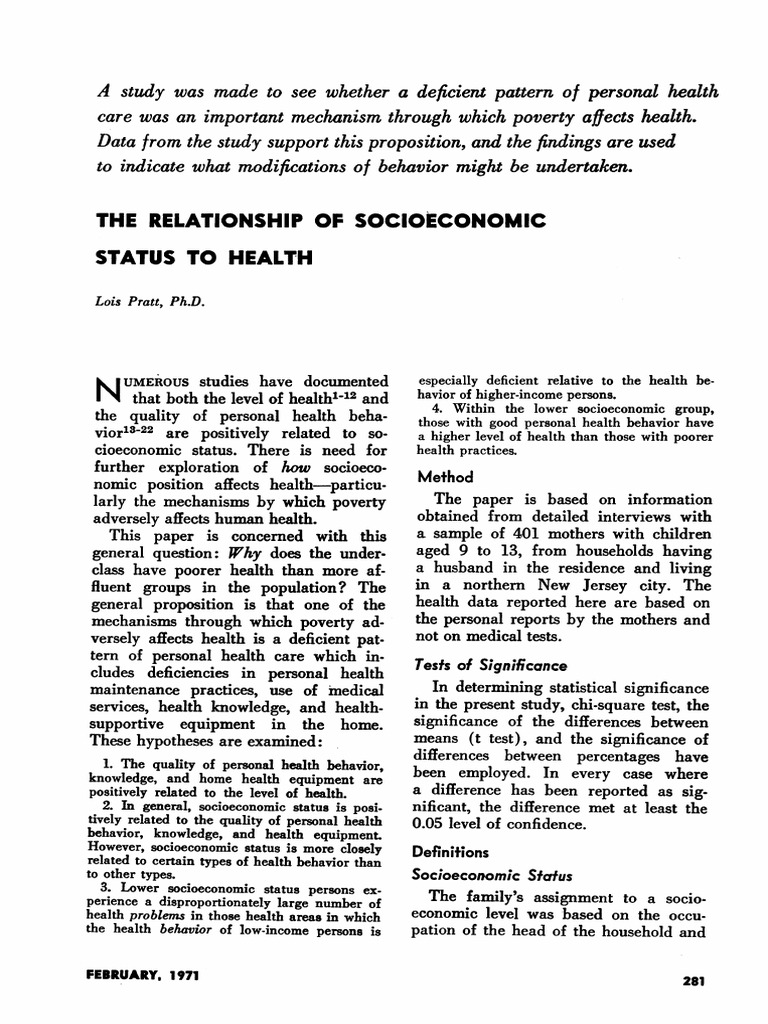 Pratt 2011 The Relationship of Socioeconomic Status To Health | PDF ...