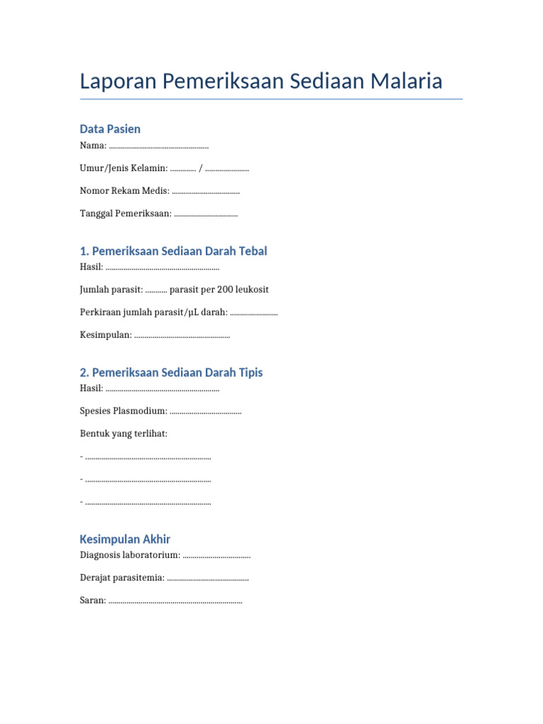 Template Laporan Malaria | PDF