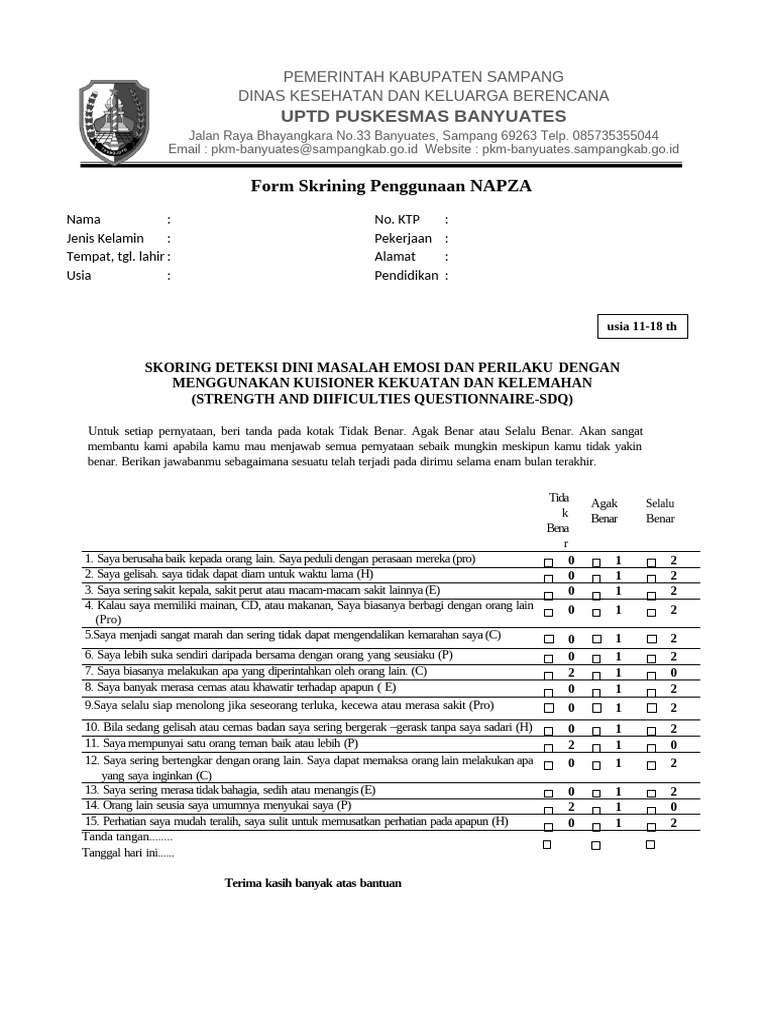 Instrumen Sdq Dan Skoring | PDF