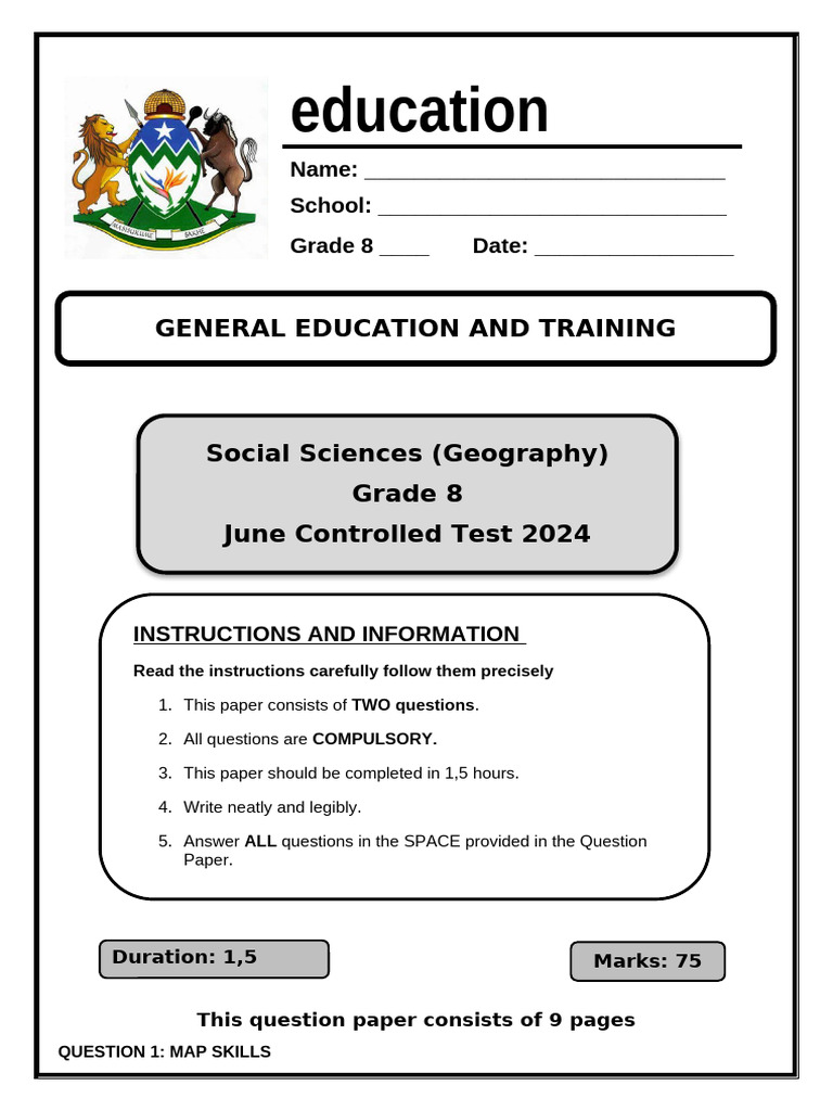 Grade 8 Geography June Test 2024 | PDF | Climate | Earth