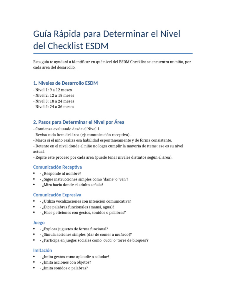 Guia Niveles Checklist ESDM | PDF