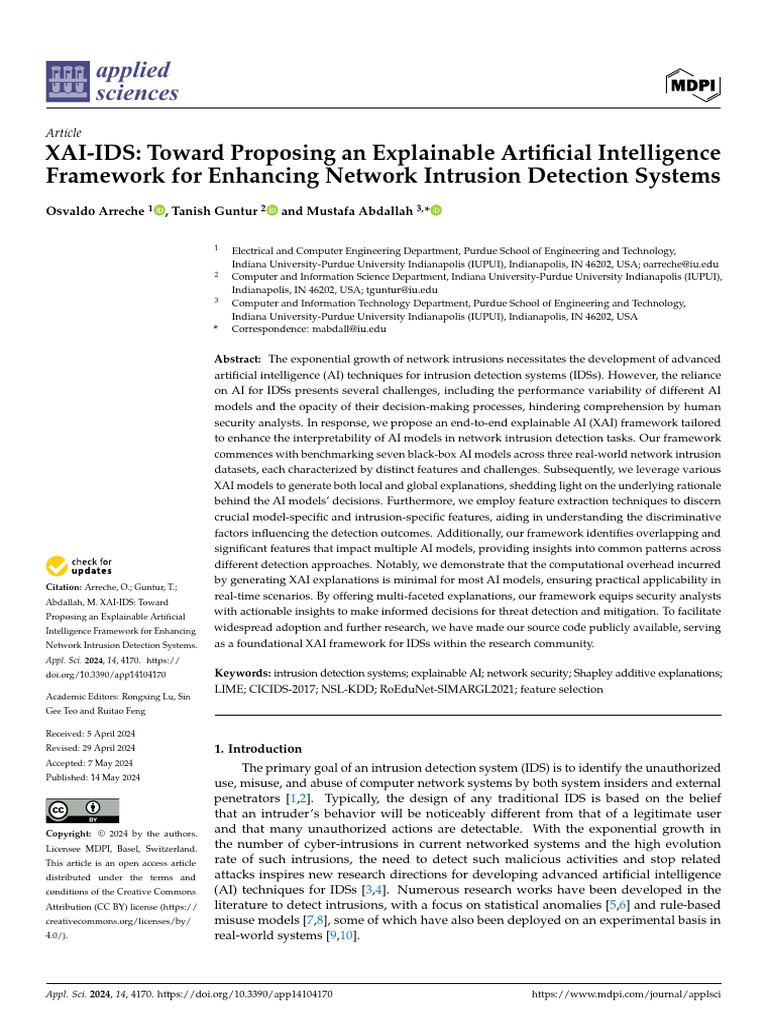XAI IDS Toward Proposing an Explainable Artificial Intelligence Framework for Enhancing Network ...