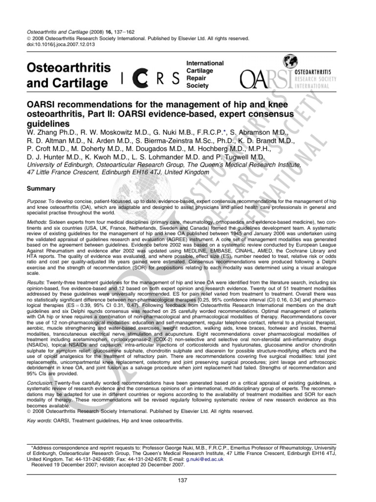 OARSI Recommendations P.ii | PDF | Evidence Based Medicine | Osteoarthritis